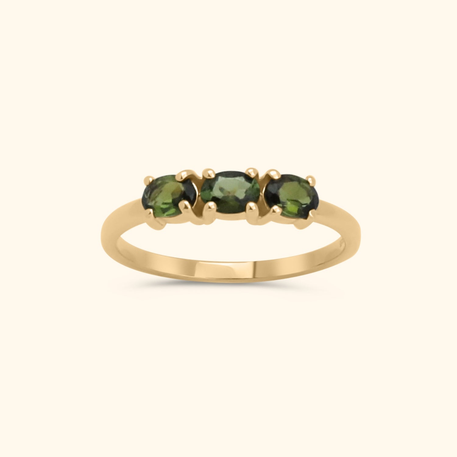 Trio Tourmaline ring 14K Goud | Gouden ring met 3 groene stenen toermalijn