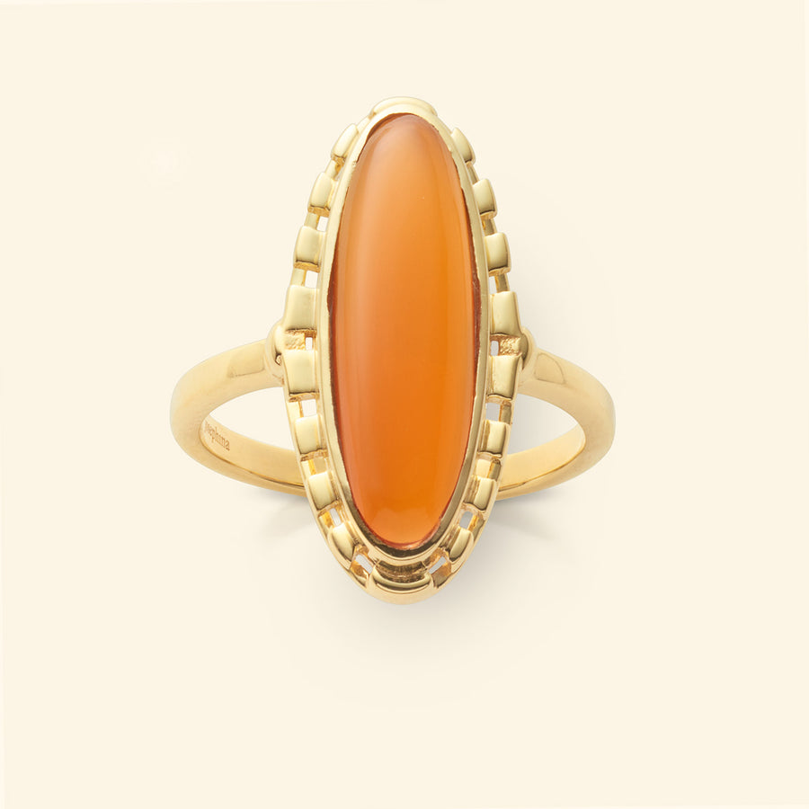 Vic Carneool Ring | Goudkleurige ring voor dames met grote oranje steen ...