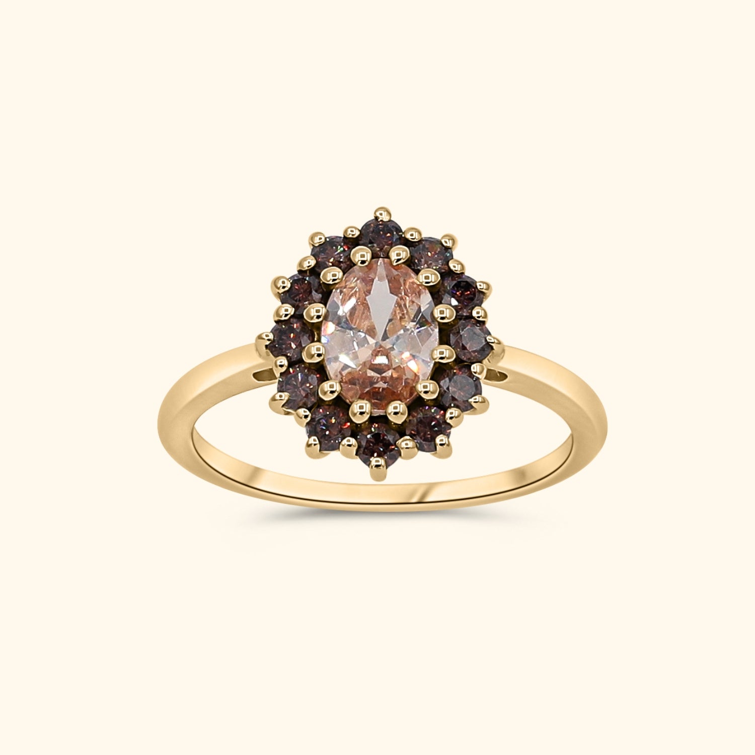 Lady Diana Ring Brown | Gold plated ring met bruine steen